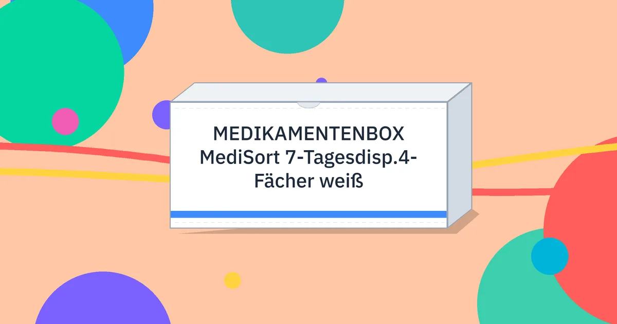 Symbolbild: Packung mit der Aufschrift MEDIKAMENTENBOX MediSort 7-Tagesdisp.4-Fächer weiß (PZN 20301838) – Verfügbarkeit und Bezug in Apotheken in Frankfurt am Main