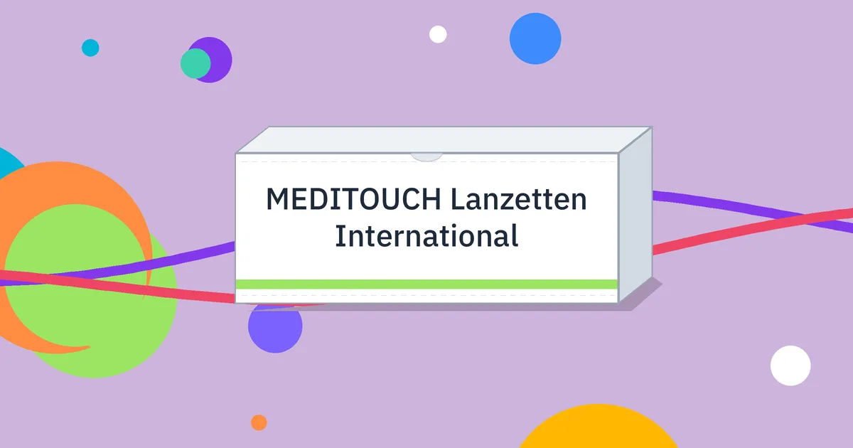 Symbolbild: Packung mit der Aufschrift MEDITOUCH Lanzetten International (PZN 07610842) – Verfügbarkeit und Bezug in Apotheken in Frankfurt am Main