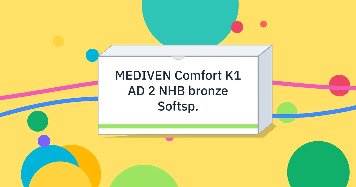 Symbolbild: Packung mit der Aufschrift MEDIVEN Comfort K1 AD 2 NHB bronze Softsp. (PZN 14560524) – Verfügbarkeit und Bezug in Apotheken in Frankfurt am Main
