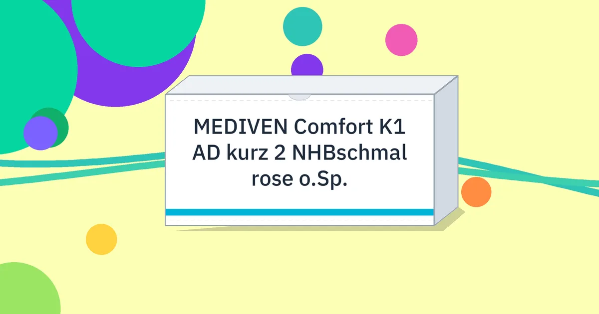 Symbolbild: Packung mit der Aufschrift MEDIVEN Comfort K1 AD kurz 2 NHBschmal rose o.Sp. (PZN 14557551) – Verfügbarkeit und Bezug in Apotheken in Frankfurt am Main