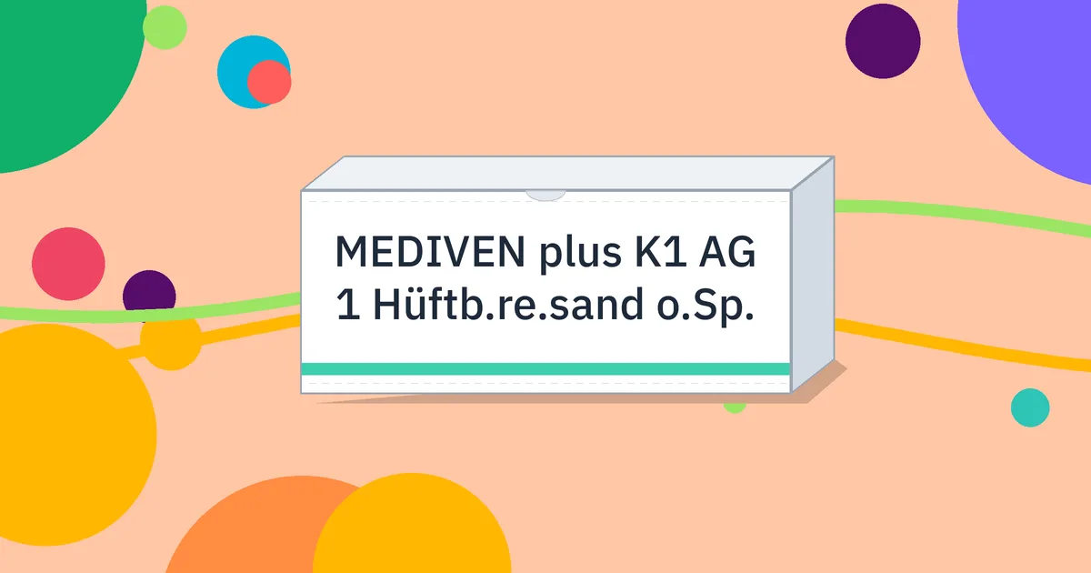 Symbolbild: Packung mit der Aufschrift MEDIVEN plus K1 AG 1 Hüftb.re.sand o.Sp. (PZN 18939083) – Verfügbarkeit und Bezug in Apotheken in Frankfurt am Main