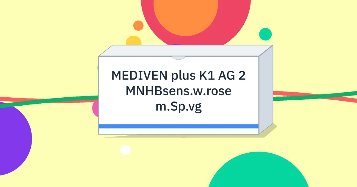 Symbolbild: Packung mit der Aufschrift MEDIVEN plus K1 AG 2 MNHBsens.w.rose m.Sp.vg (PZN 15918560) – Verfügbarkeit und Bezug in Apotheken in Frankfurt am Main