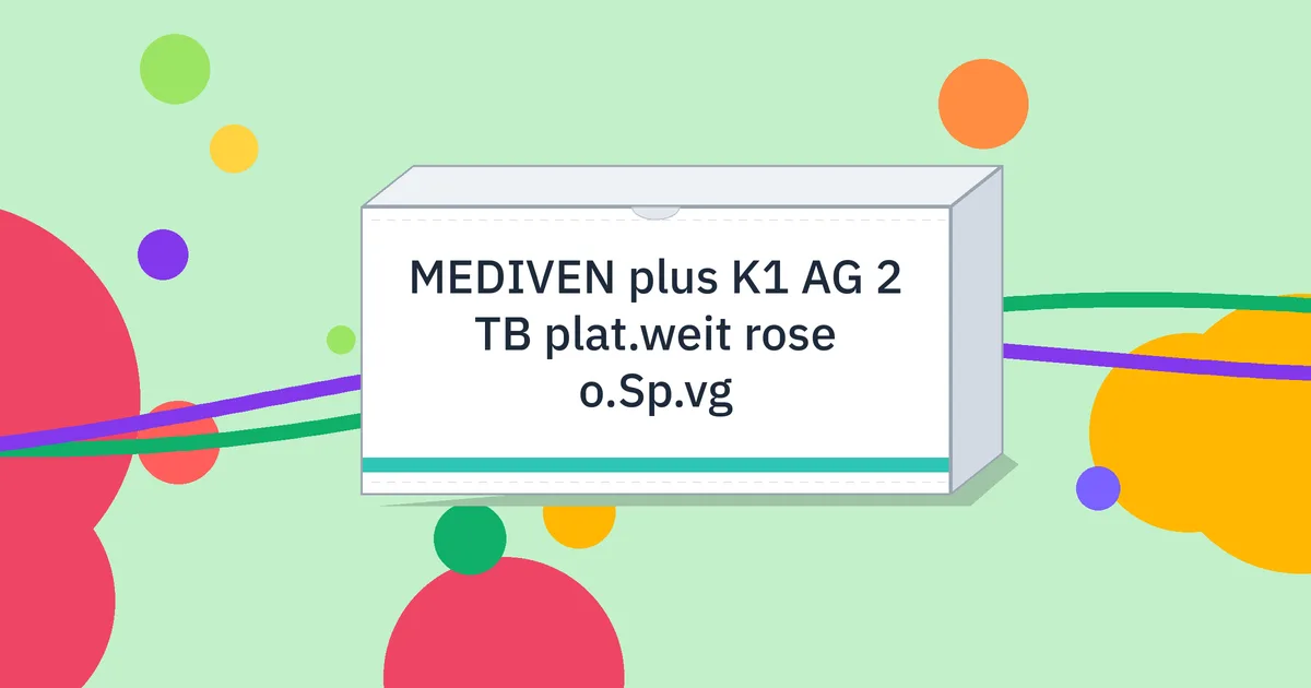 Symbolbild: Packung mit der Aufschrift MEDIVEN plus K1 AG 2 TB plat.weit rose o.Sp.vg (PZN 15061303) – Verfügbarkeit und Bezug in Apotheken in Frankfurt am Main