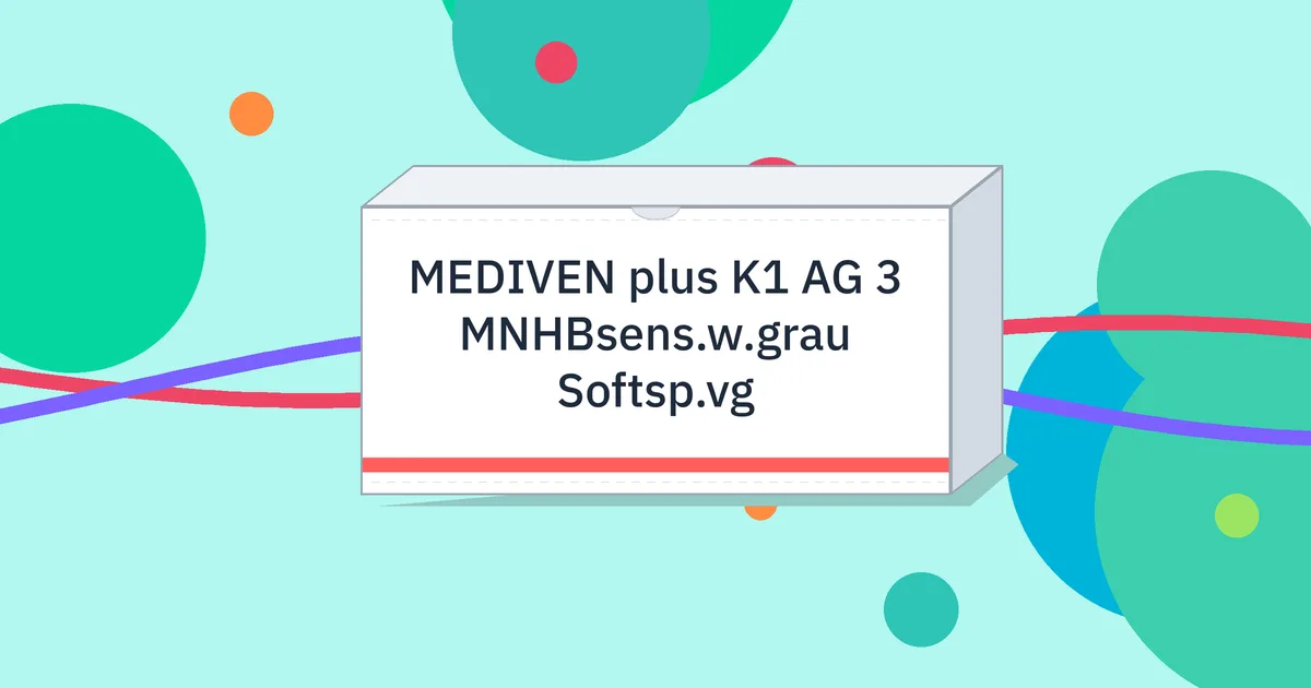 Symbolbild: Packung mit der Aufschrift MEDIVEN plus K1 AG 3 MNHBsens.w.grau Softsp.vg (PZN 18941306) – Verfügbarkeit und Bezug in Apotheken in Frankfurt am Main