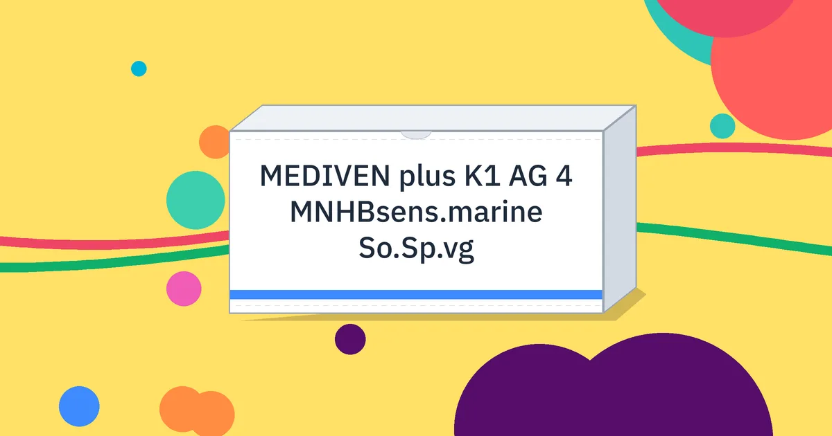 Symbolbild: Packung mit der Aufschrift MEDIVEN plus K1 AG 4 MNHBsens.marine So.Sp.vg (PZN 15918100) – Verfügbarkeit und Bezug in Apotheken in Frankfurt am Main