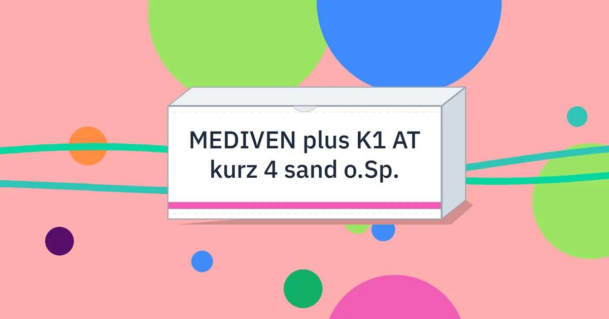Symbolbild: Packung mit der Aufschrift MEDIVEN plus K1 AT kurz 4 sand o.Sp. (PZN 18932052) – Verfügbarkeit und Bezug in Apotheken in Frankfurt am Main