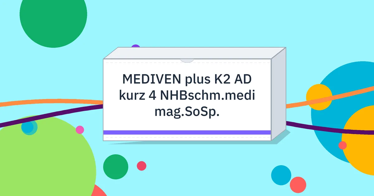 Symbolbild: Packung mit der Aufschrift MEDIVEN plus K2 AD kurz 4 NHBschm.medi mag.SoSp. (PZN 15926803) – Verfügbarkeit und Bezug in Apotheken in Frankfurt am Main