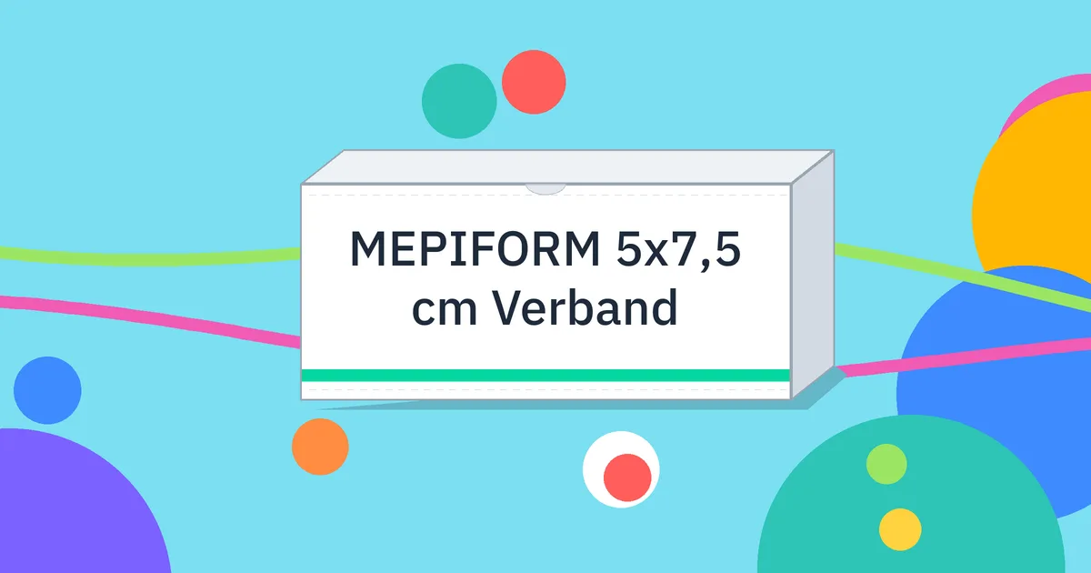 Symbolbild: Packung mit der Aufschrift MEPIFORM 5x7,5 cm Verband (PZN 19701863) – Verfügbarkeit und Bezug in Apotheken in Frankfurt am Main