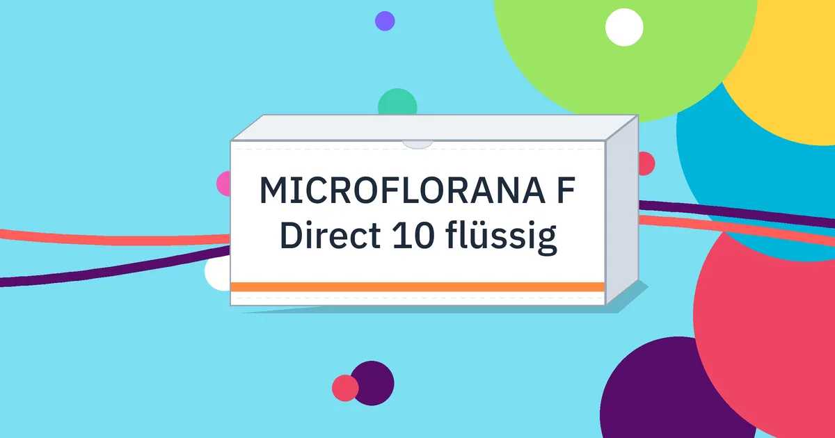 Symbolbild: Packung mit der Aufschrift MICROFLORANA F Direct 10 flüssig (PZN 10127291) – Verfügbarkeit und Bezug in Apotheken in Frankfurt am Main
