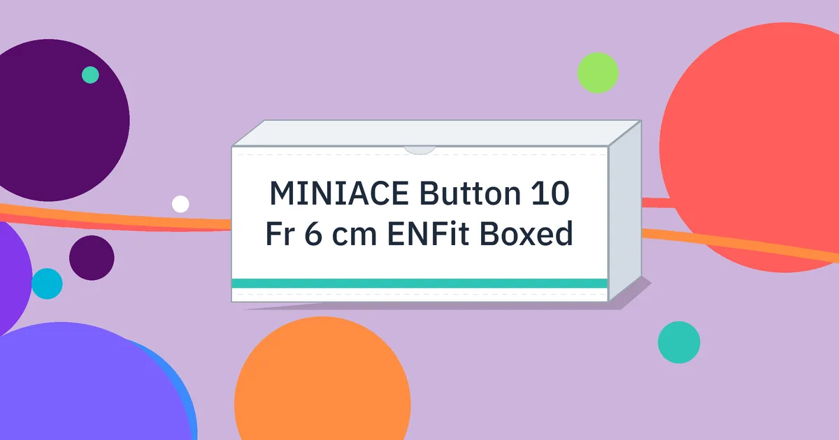Symbolbild: Packung mit der Aufschrift MINIACE Button 10 Fr 6 cm ENFit Boxed (PZN 16953245) – Verfügbarkeit und Bezug in Apotheken in Frankfurt am Main