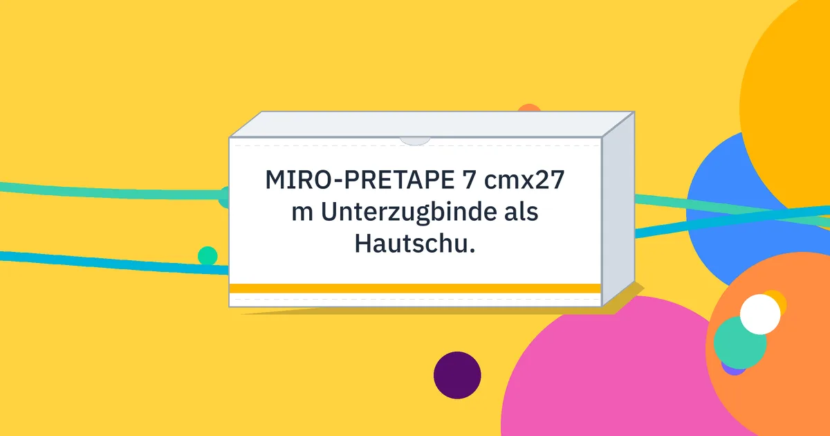 Symbolbild: Packung mit der Aufschrift MIRO-PRETAPE 7 cmx27 m Unterzugbinde als Hautschu. (PZN 20547404) – Verfügbarkeit und Bezug in Apotheken in Frankfurt am Main