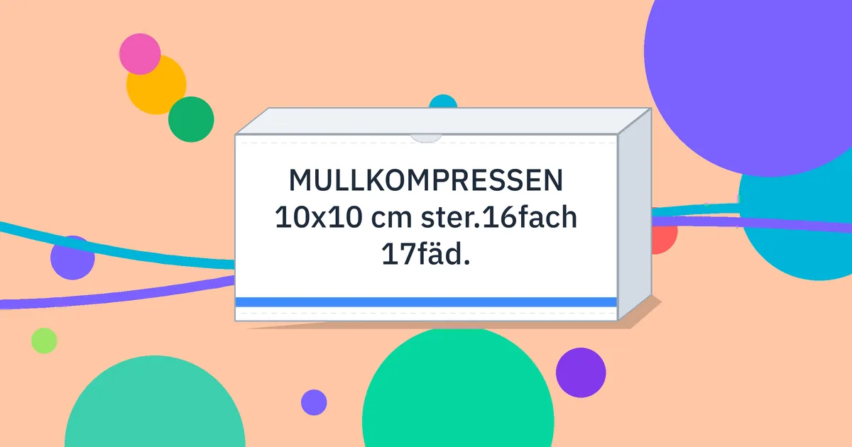 Symbolbild: Packung mit der Aufschrift MULLKOMPRESSEN 10x10 cm ster.16fach 17fäd. (PZN 06931337) – Verfügbarkeit und Bezug in Apotheken in Frankfurt am Main