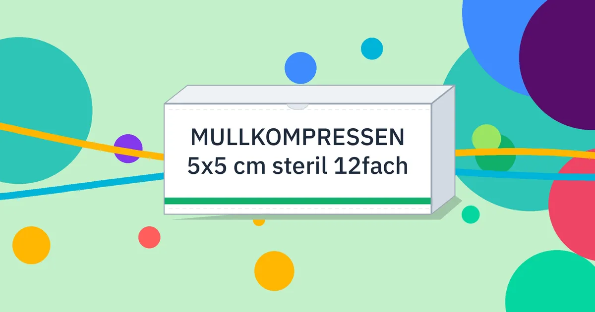 Symbolbild: Packung mit der Aufschrift MULLKOMPRESSEN 5x5 cm steril 12fach (PZN 02426795) – Verfügbarkeit und Bezug in Apotheken in Frankfurt am Main