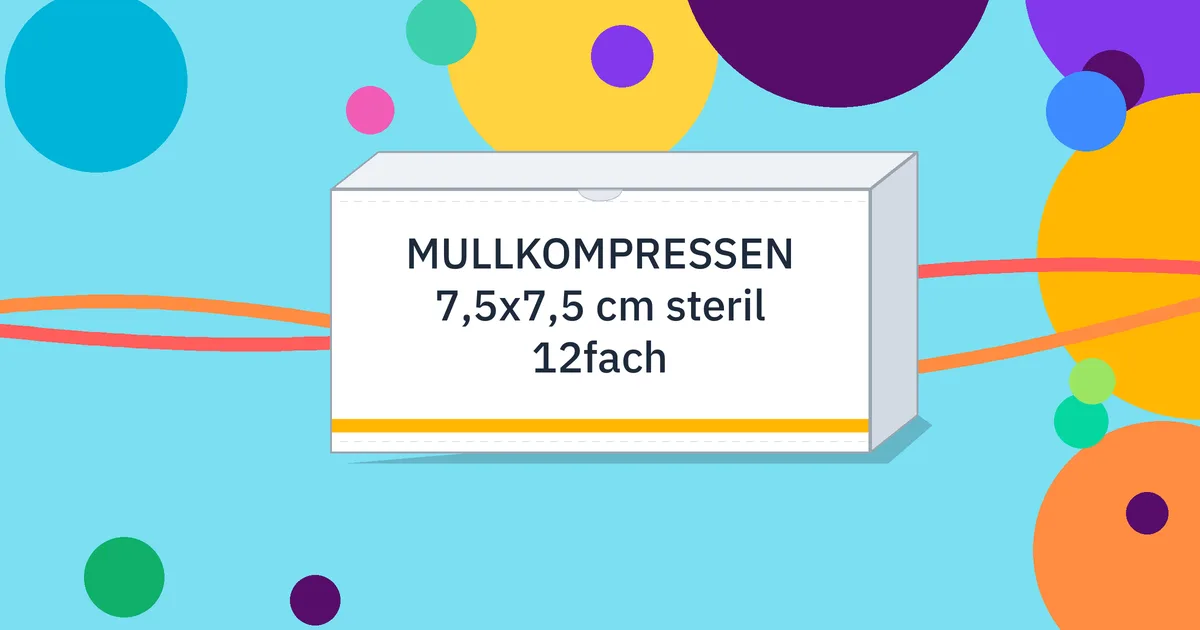 Symbolbild: Packung mit der Aufschrift MULLKOMPRESSEN 7,5x7,5 cm steril 12fach (PZN 07098597) – Verfügbarkeit und Bezug in Apotheken in Frankfurt am Main
