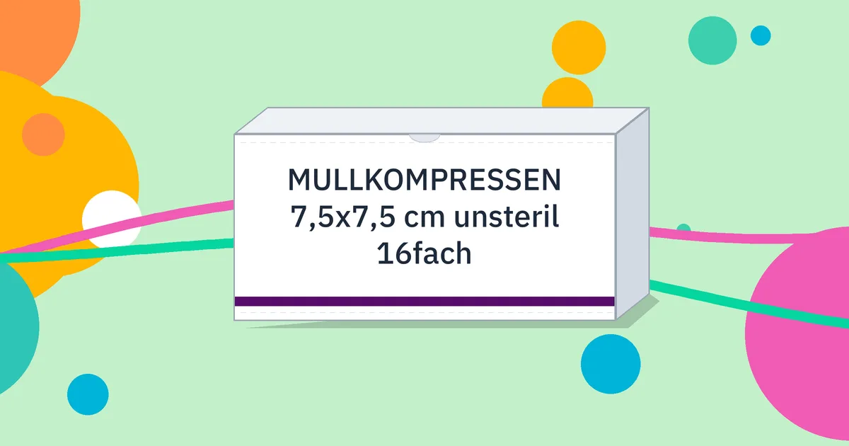 Symbolbild: Packung mit der Aufschrift MULLKOMPRESSEN 7,5x7,5 cm unsteril 16fach (PZN 03040721) – Verfügbarkeit und Bezug in Apotheken in Frankfurt am Main