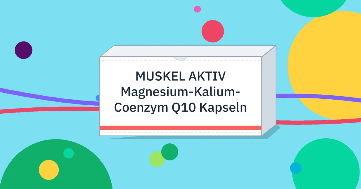 Symbolbild: Packung mit der Aufschrift MUSKEL AKTIV Magnesium-Kalium-Coenzym Q10 Kapseln (PZN 15375295) – Verfügbarkeit und Bezug in Apotheken in Frankfurt am Main