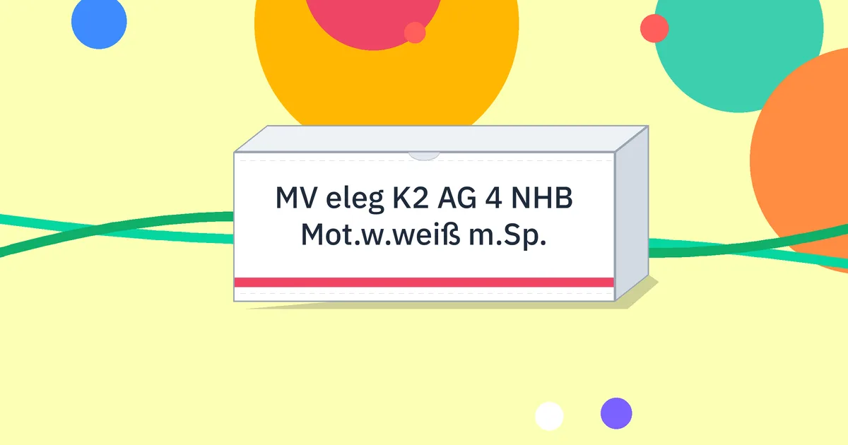 Symbolbild: Packung mit der Aufschrift MV eleg K2 AG 4 NHB Mot.w.weiß m.Sp. (PZN 15727989) – Verfügbarkeit und Bezug in Apotheken in Frankfurt am Main