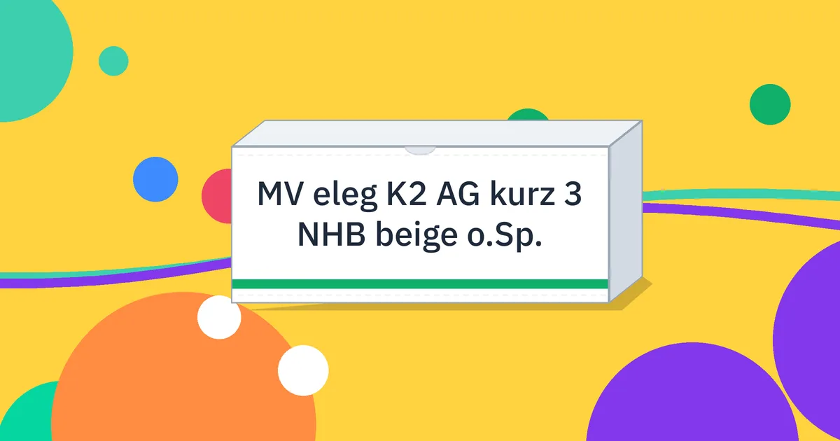 Symbolbild: Packung mit der Aufschrift MV eleg K2 AG kurz 3 NHB beige o.Sp. (PZN 15716684) – Verfügbarkeit und Bezug in Apotheken in Frankfurt am Main