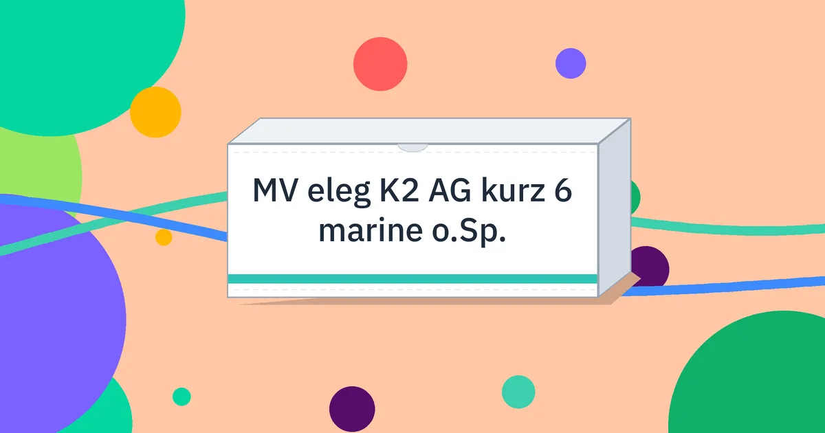 Symbolbild: Packung mit der Aufschrift MV eleg K2 AG kurz 6 marine o.Sp. (PZN 14607898) – Verfügbarkeit und Bezug in Apotheken in Frankfurt am Main