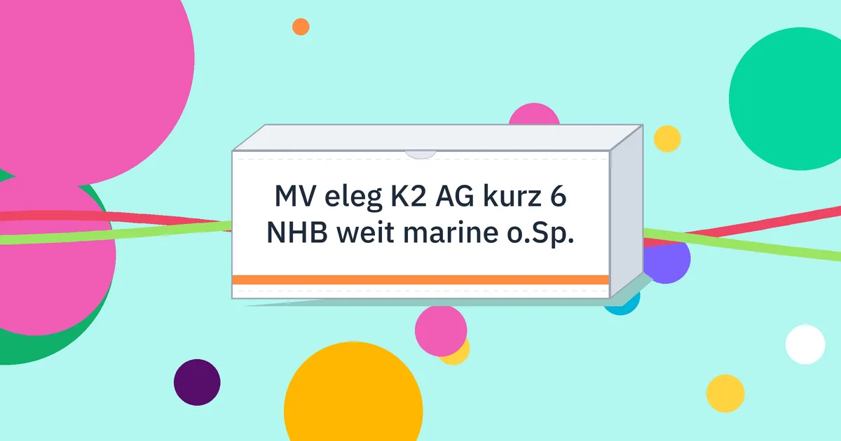 Symbolbild: Packung mit der Aufschrift MV eleg K2 AG kurz 6 NHB weit marine o.Sp. (PZN 15715383) – Verfügbarkeit und Bezug in Apotheken in Frankfurt am Main