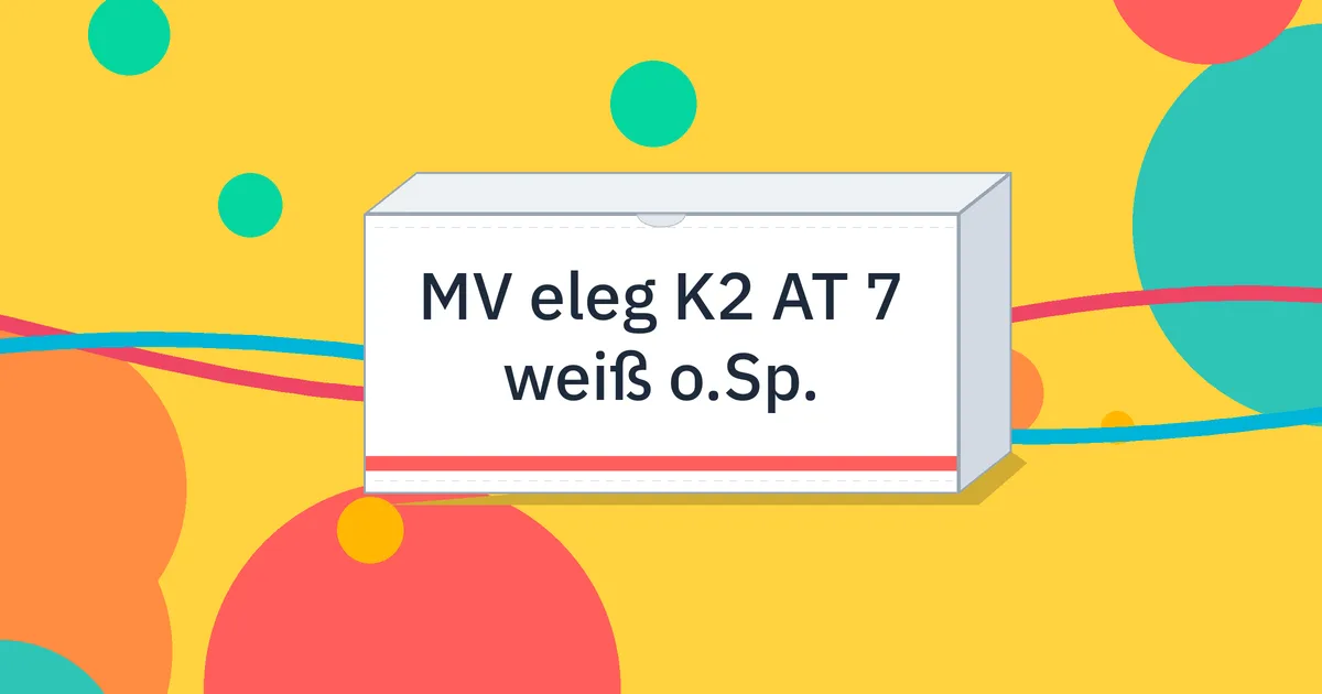 Symbolbild: Packung mit der Aufschrift MV eleg K2 AT 7 weiß o.Sp. (PZN 00311987) – Verfügbarkeit und Bezug in Apotheken in Frankfurt am Main