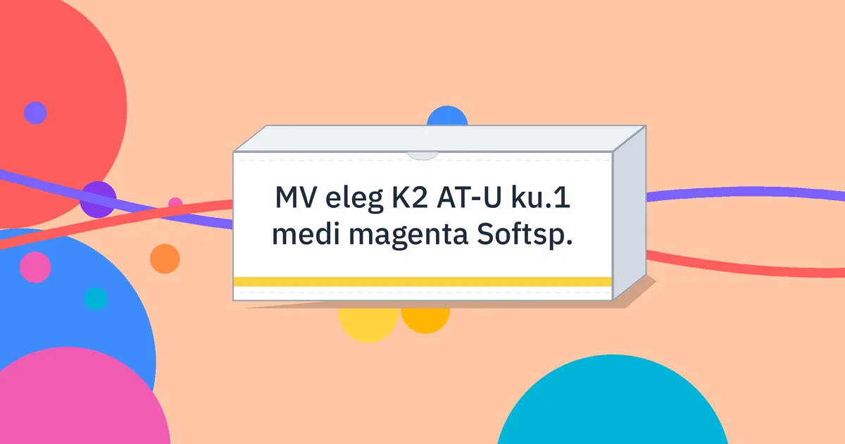 Symbolbild: Packung mit der Aufschrift MV eleg K2 AT-U ku.1 medi magenta Softsp. (PZN 15291865) – Verfügbarkeit und Bezug in Apotheken in Frankfurt am Main