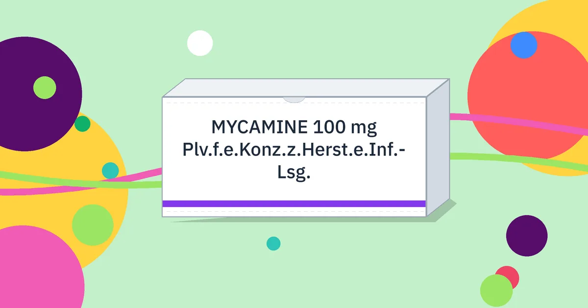 Symbolbild: Packung mit der Aufschrift MYCAMINE 100 mg Plv.f.e.Konz.z.Herst.e.Inf.-Lsg. (PZN 16535973) – Verfügbarkeit und Bezug in Apotheken in Frankfurt am Main