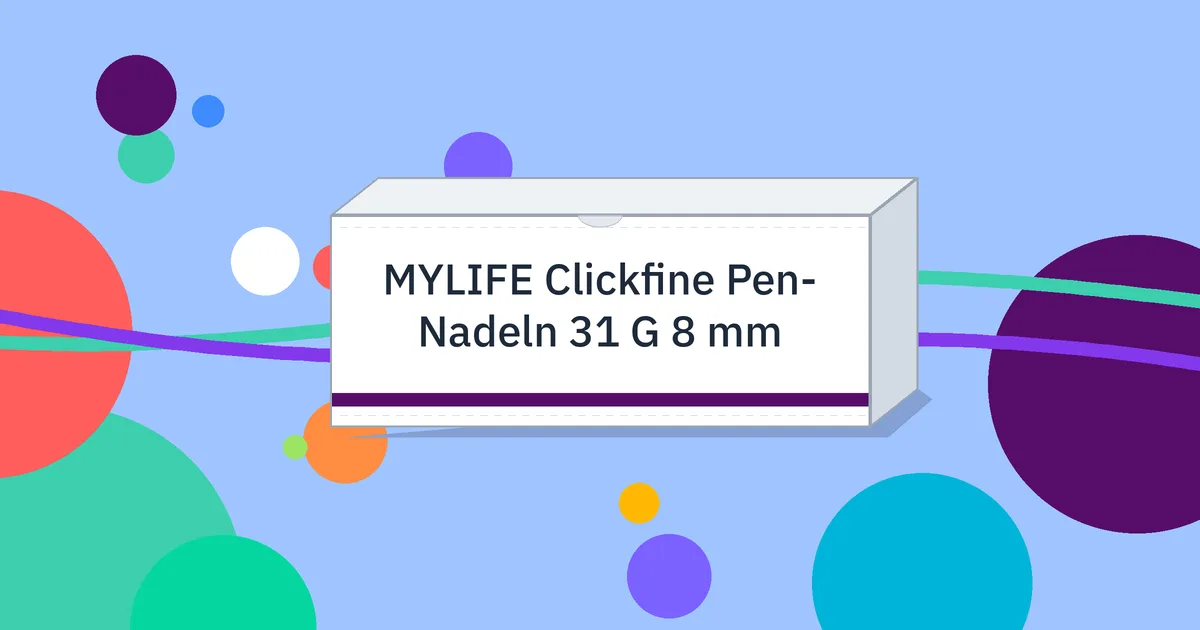 Symbolbild: Packung mit der Aufschrift MYLIFE Clickfine Pen-Nadeln 31 G 8 mm (PZN 14216198) – Verfügbarkeit und Bezug in Apotheken in Frankfurt am Main