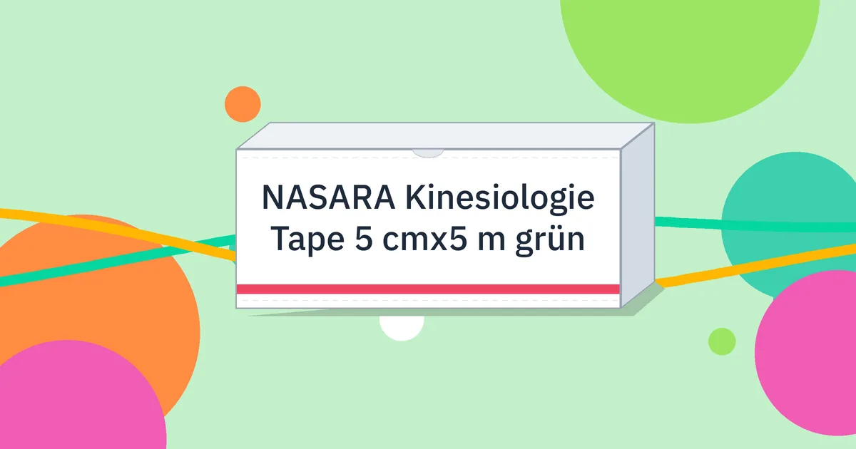 Symbolbild: Packung mit der Aufschrift NASARA Kinesiologie Tape 5 cmx5 m grün (PZN 07126218) – Verfügbarkeit und Bezug in Apotheken in Frankfurt am Main