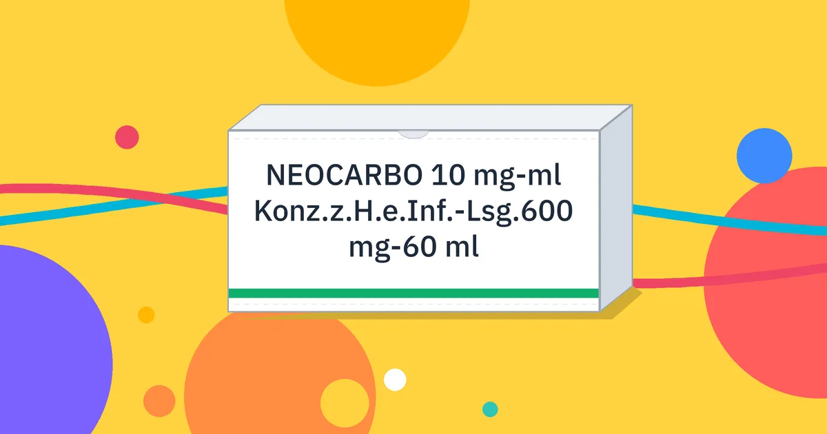 Symbolbild: Packung mit der Aufschrift NEOCARBO 10 mg-ml Konz.z.H.e.Inf.-Lsg.600 mg-60 ml (PZN 12468352) – Verfügbarkeit und Bezug in Apotheken in Frankfurt am Main