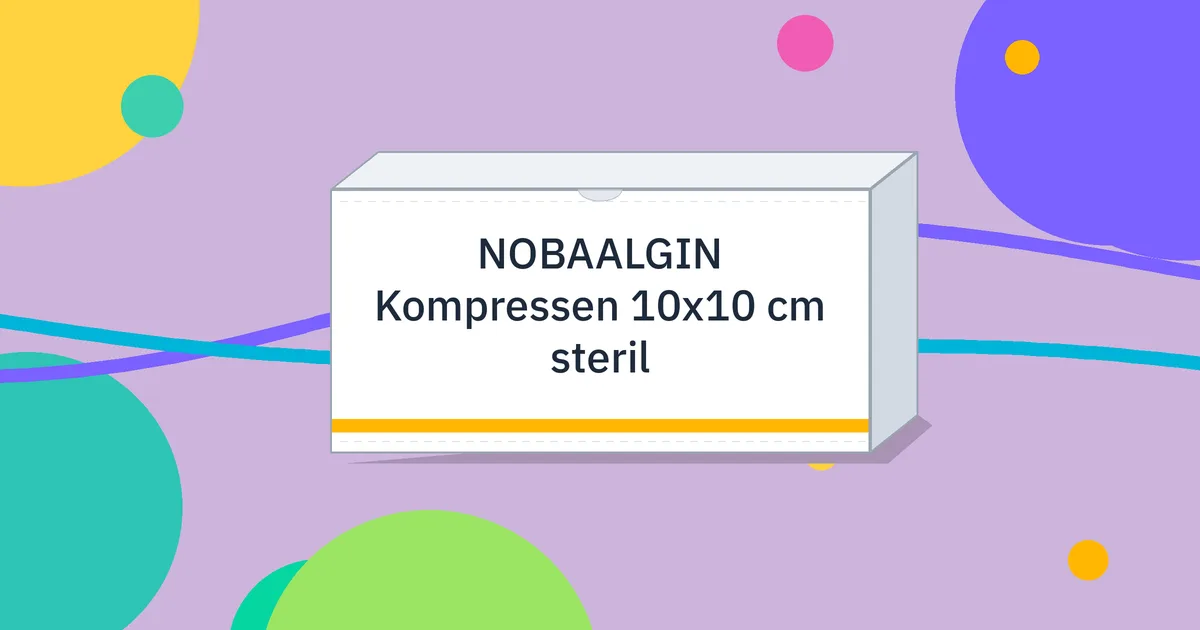 Symbolbild: Packung mit der Aufschrift NOBAALGIN Kompressen 10x10 cm steril (PZN 16027403) – Verfügbarkeit und Bezug in Apotheken in Frankfurt am Main