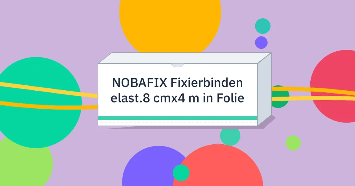 Symbolbild: Packung mit der Aufschrift NOBAFIX Fixierbinden elast.8 cmx4 m in Folie (PZN 07094777) – Verfügbarkeit und Bezug in Apotheken in Frankfurt am Main