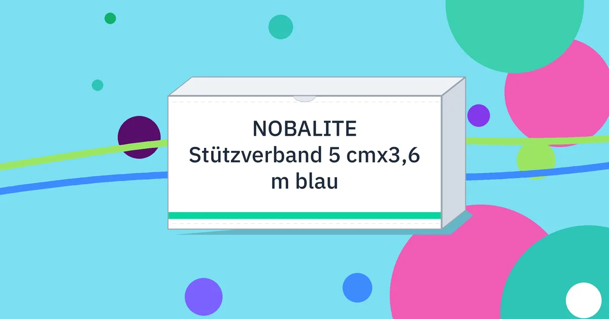 Symbolbild: Packung mit der Aufschrift NOBALITE Stützverband 5 cmx3,6 m blau (PZN 07571898) – Verfügbarkeit und Bezug in Apotheken in Frankfurt am Main