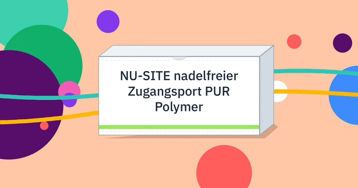 Symbolbild: Packung mit der Aufschrift NU-SITE nadelfreier Zugangsport PUR Polymer (PZN 08428720) – Verfügbarkeit und Bezug in Apotheken in Frankfurt am Main