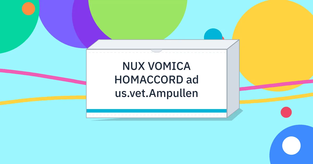 Symbolbild: Packung mit der Aufschrift NUX VOMICA HOMACCORD ad us.vet.Ampullen (PZN 02585074) – Verfügbarkeit und Bezug in Apotheken in Frankfurt am Main