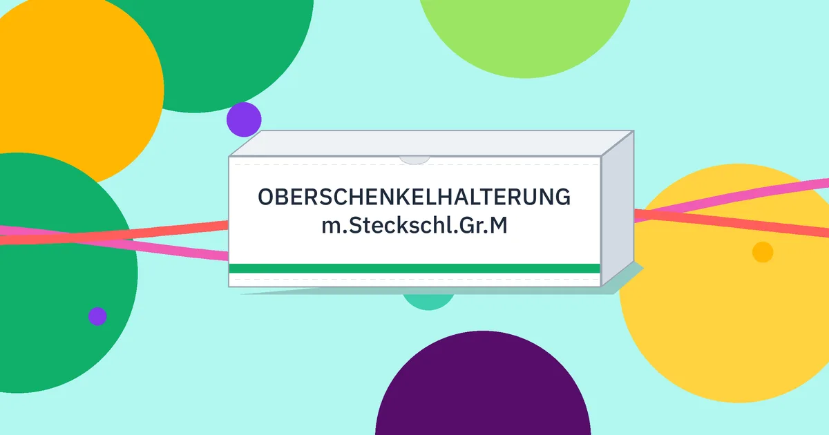 Symbolbild: Packung mit der Aufschrift OBERSCHENKELHALTERUNG m.Steckschl.Gr.M (PZN 11575152) – Verfügbarkeit und Bezug in Apotheken in Frankfurt am Main