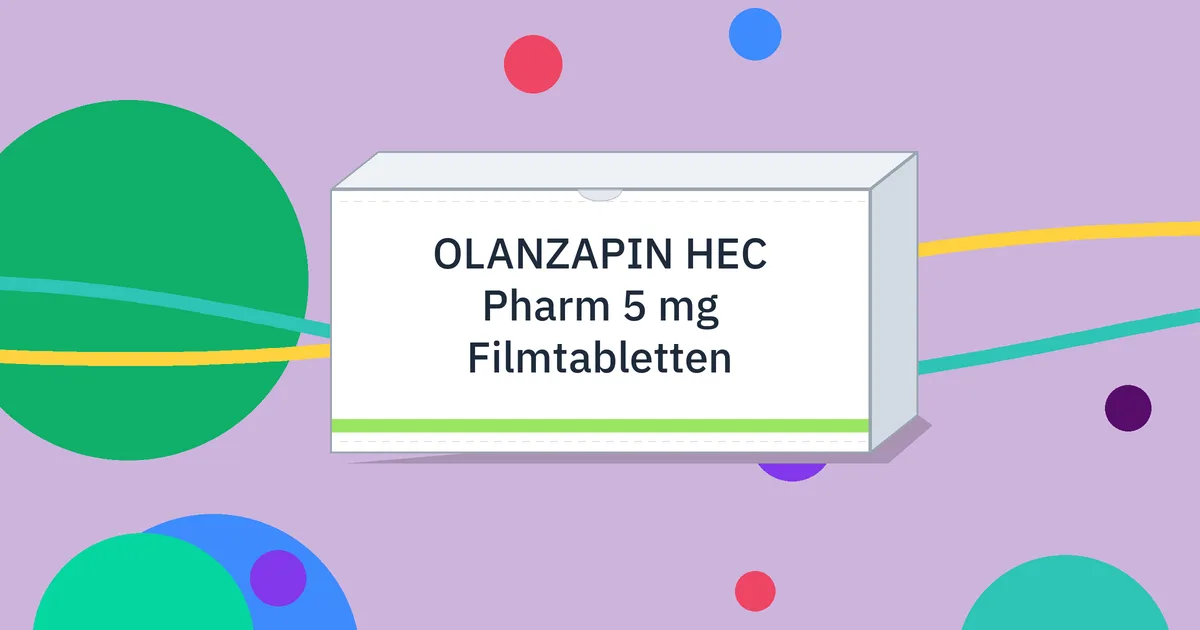 Symbolbild: Packung mit der Aufschrift OLANZAPIN HEC Pharm 5 mg Filmtabletten (PZN 11882730) – Verfügbarkeit und Bezug in Apotheken in Frankfurt am Main
