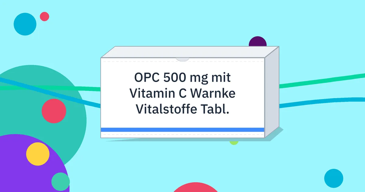 Symbolbild: Packung mit der Aufschrift OPC 500 mg mit Vitamin C Warnke Vitalstoffe Tabl. (PZN 20896642) – Verfügbarkeit und Bezug in Apotheken in Frankfurt am Main
