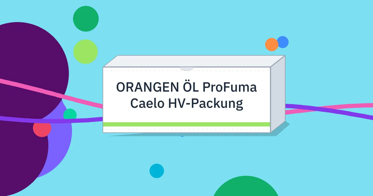 Symbolbild: Packung mit der Aufschrift ORANGEN ÖL ProFuma Caelo HV-Packung (PZN 07111903) – Verfügbarkeit und Bezug in Apotheken in Frankfurt am Main