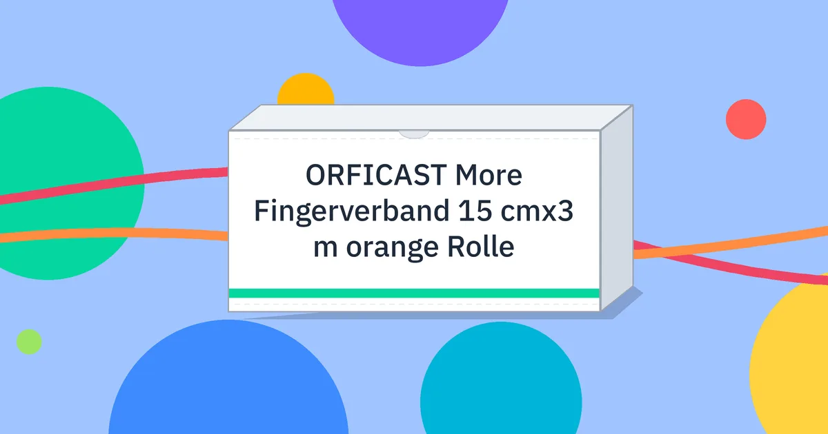 Symbolbild: Packung mit der Aufschrift ORFICAST More Fingerverband 15 cmx3 m orange Rolle (PZN 16662016) – Verfügbarkeit und Bezug in Apotheken in Frankfurt am Main