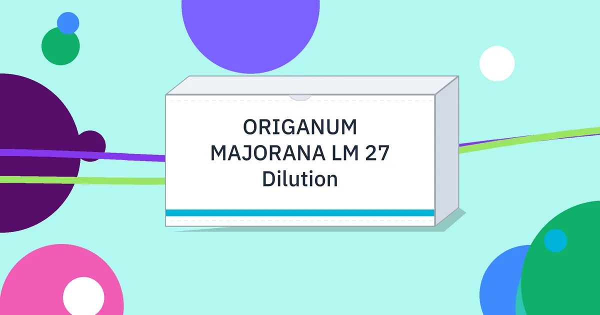 Symbolbild: Packung mit der Aufschrift ORIGANUM MAJORANA LM 27 Dilution (PZN 12972748) – Verfügbarkeit und Bezug in Apotheken in Frankfurt am Main