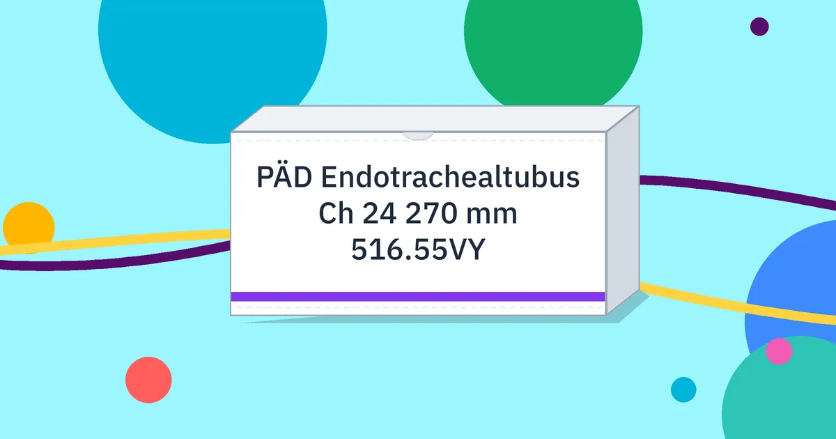 Symbolbild: Packung mit der Aufschrift PÄD Endotrachealtubus Ch 24 270 mm 516.55VY (PZN 20921110) – Verfügbarkeit und Bezug in Apotheken in Frankfurt am Main