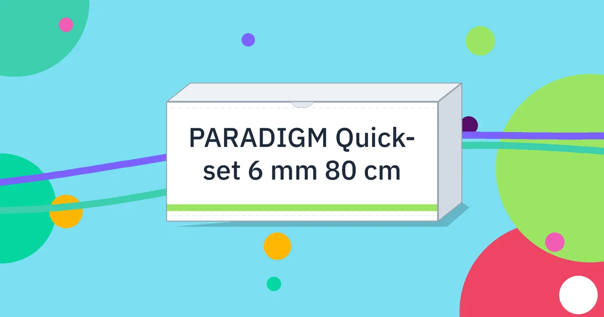 Symbolbild: Packung mit der Aufschrift PARADIGM Quick-set 6 mm 80 cm (PZN 00365032) – Verfügbarkeit und Bezug in Apotheken in Frankfurt am Main