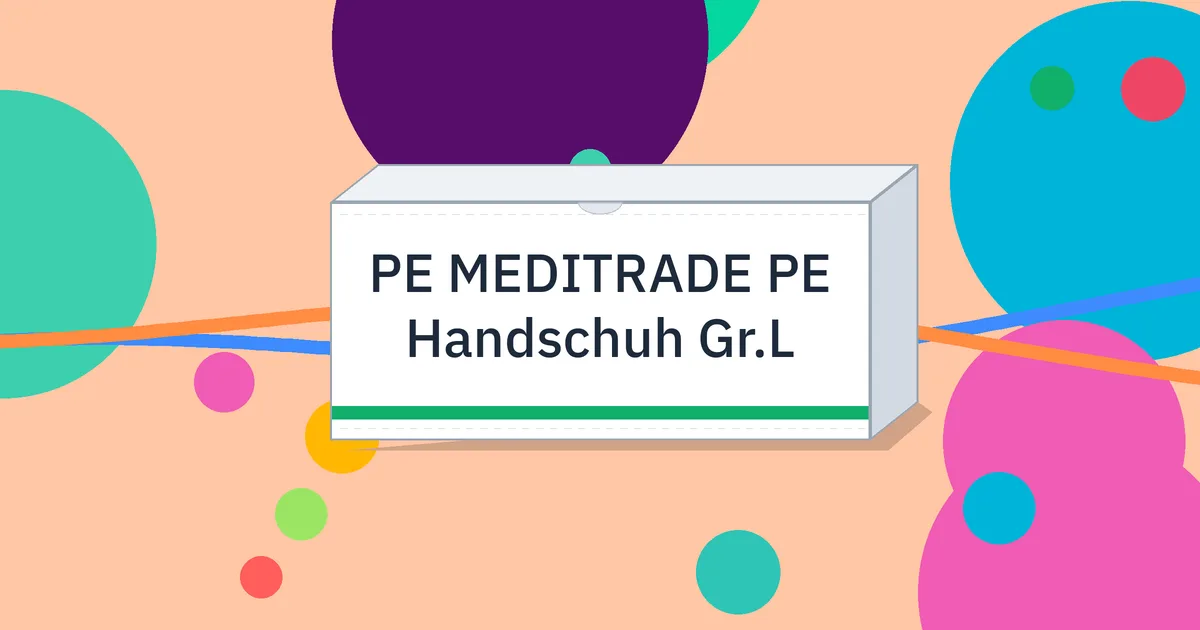 Symbolbild: Packung mit der Aufschrift PE MEDITRADE PE Handschuh Gr.L (PZN 06177751) – Verfügbarkeit und Bezug in Apotheken in Frankfurt am Main
