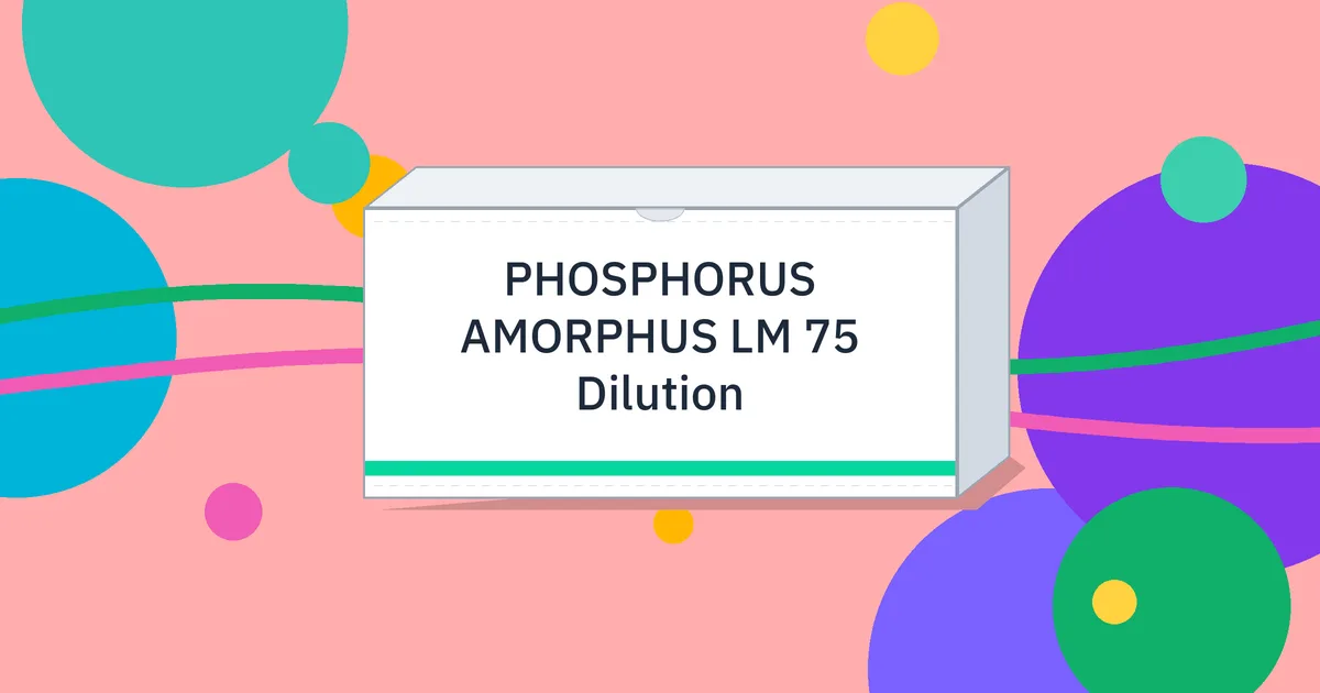 Symbolbild: Packung mit der Aufschrift PHOSPHORUS AMORPHUS LM 75 Dilution (PZN 13034667) – Verfügbarkeit und Bezug in Apotheken in Frankfurt am Main