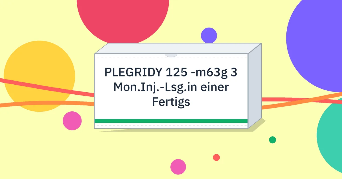 Symbolbild: Packung mit der Aufschrift PLEGRIDY 125 -m63g 3 Mon.Inj.-Lsg.in einer Fertigs (PZN 15190779) – Verfügbarkeit und Bezug in Apotheken in Frankfurt am Main