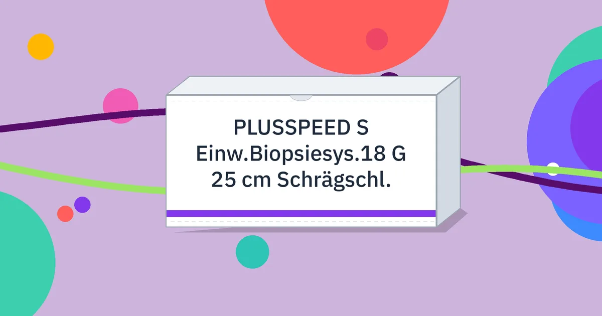 Symbolbild: Packung mit der Aufschrift PLUSSPEED S Einw.Biopsiesys.18 G 25 cm Schrägschl. (PZN 14258363) – Verfügbarkeit und Bezug in Apotheken in Frankfurt am Main