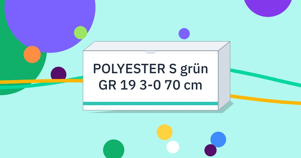Symbolbild: Packung mit der Aufschrift POLYESTER S grün GR 19 3-0 70 cm (PZN 07327187) – Verfügbarkeit und Bezug in Apotheken in Frankfurt am Main