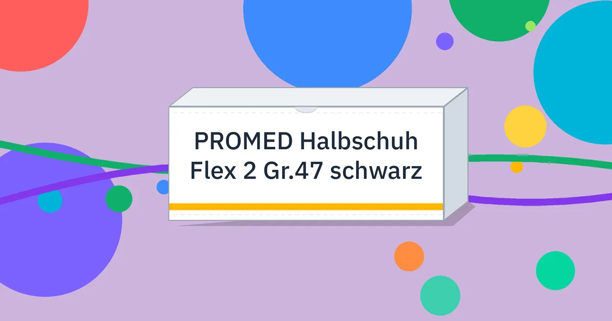Symbolbild: Packung mit der Aufschrift PROMED Halbschuh Flex 2 Gr.47 schwarz (PZN 17918274) – Verfügbarkeit und Bezug in Apotheken in Frankfurt am Main