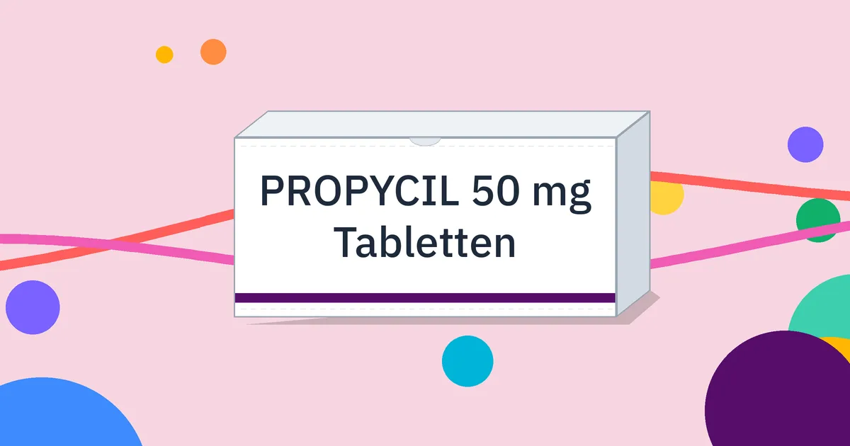Symbolbild: Packung mit der Aufschrift PROPYCIL 50 mg Tabletten (PZN 18070314) – Verfügbarkeit und Bezug in Apotheken in Frankfurt am Main
